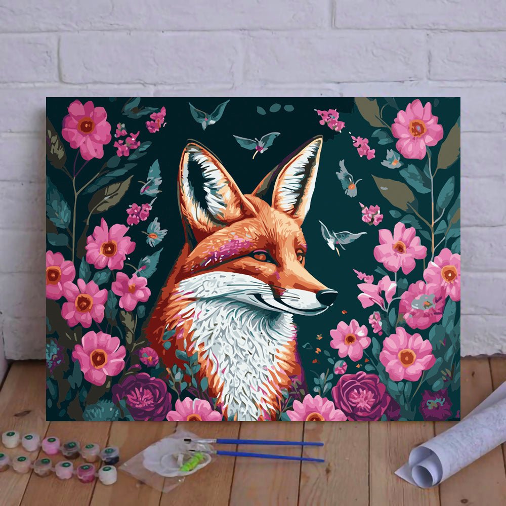 VIVA™ DIY Painting By Numbers - Fox in flowers (16x20" / 40x50cm ...