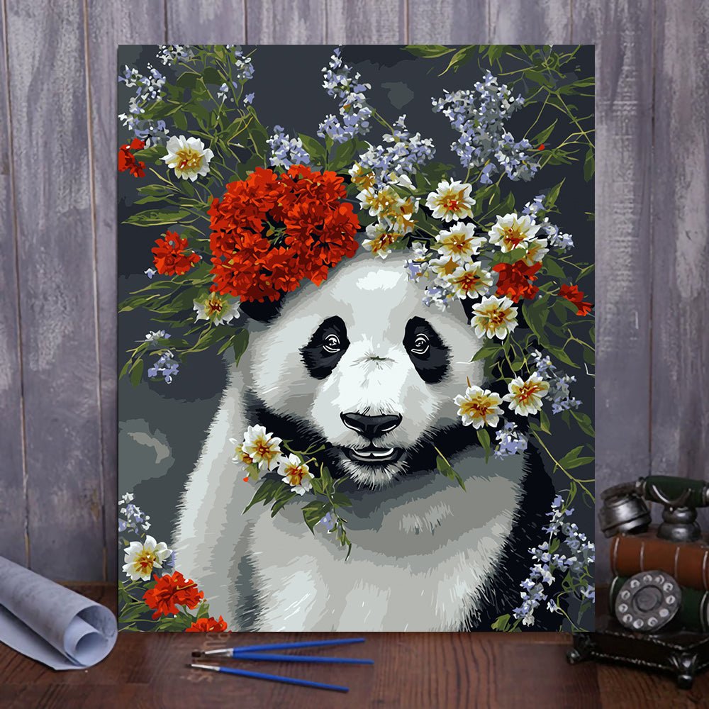 VIVA™ DIY Painting By Numbers - Panda in flowers (16x20" / 40x50cm ...